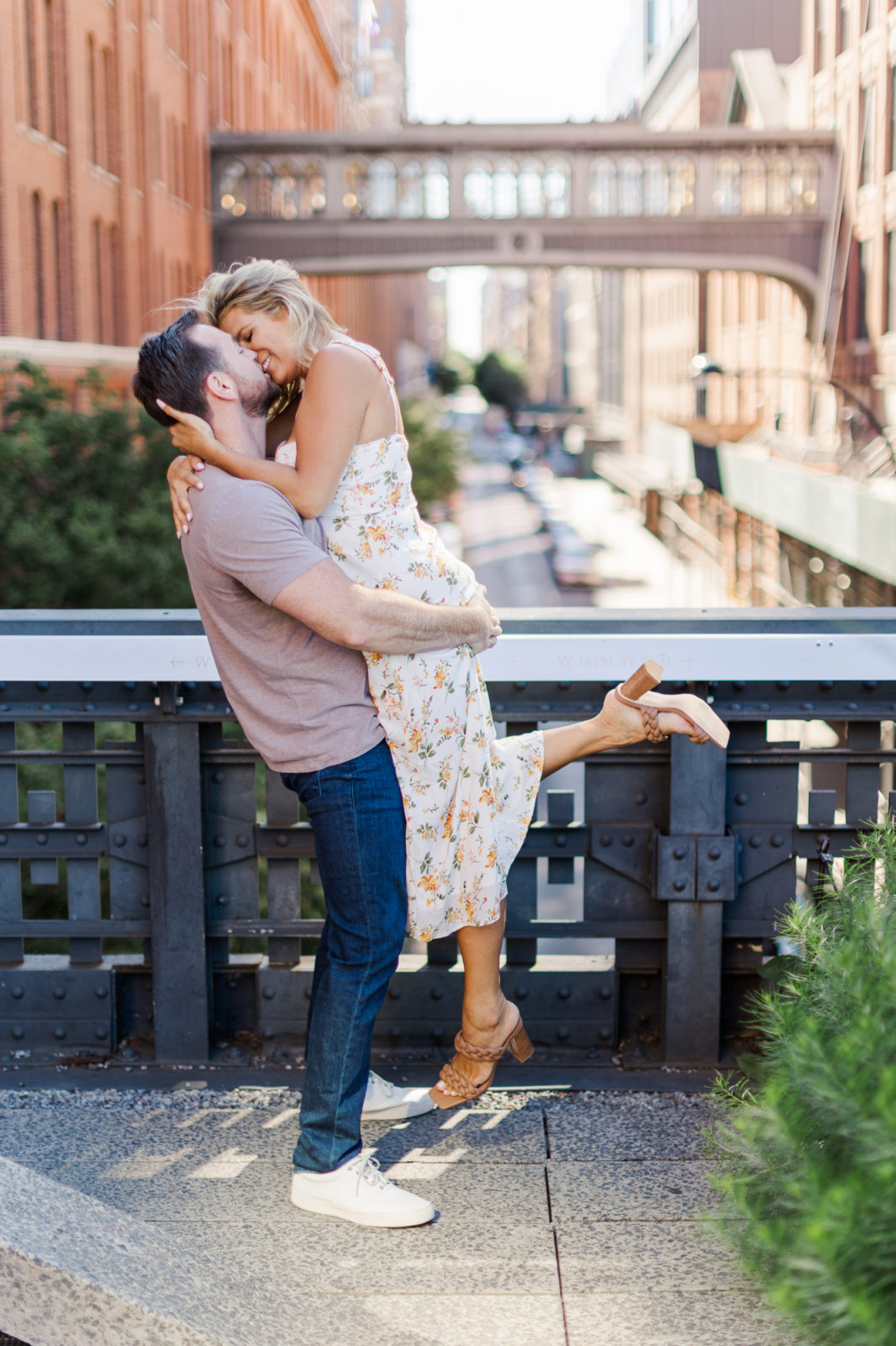 Romantic High Line Engagement Shoot on Sunny Summer Day