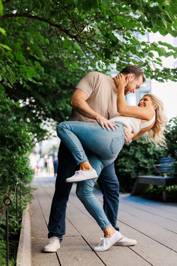 Romantic High Line Engagement Shoot on Sunny Summer Day