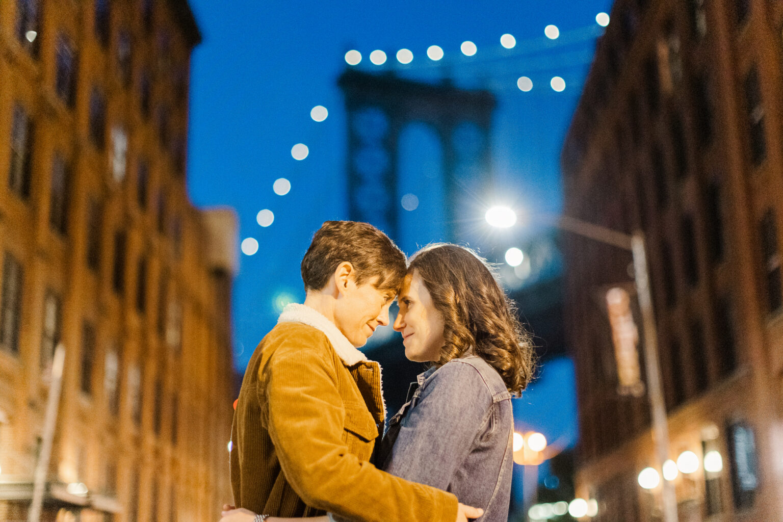 Night Time DUMBO Engagement Photo Shoot