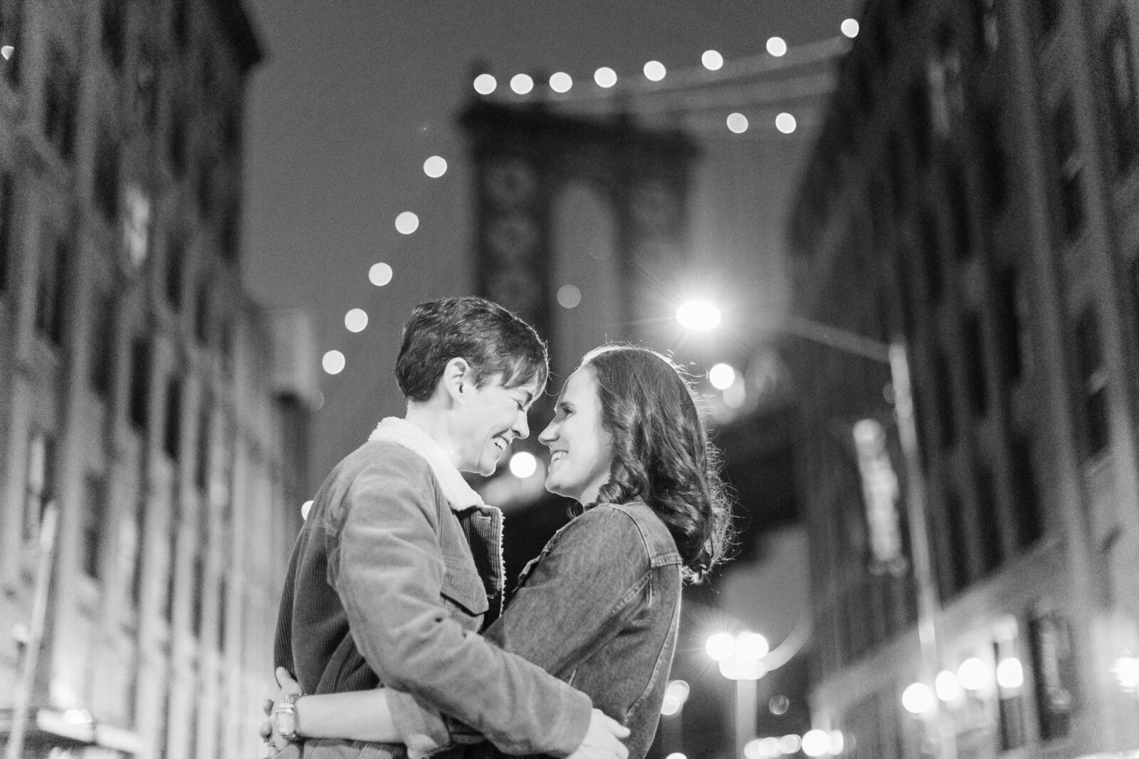 Night Time DUMBO Engagement Photo Shoot